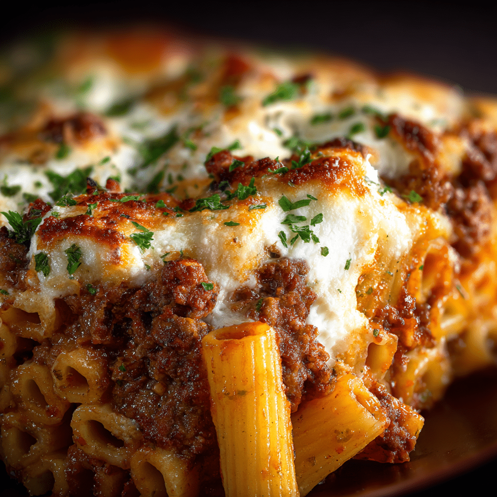 Greek Baked Ziti with Ground Beef and Mozzarella