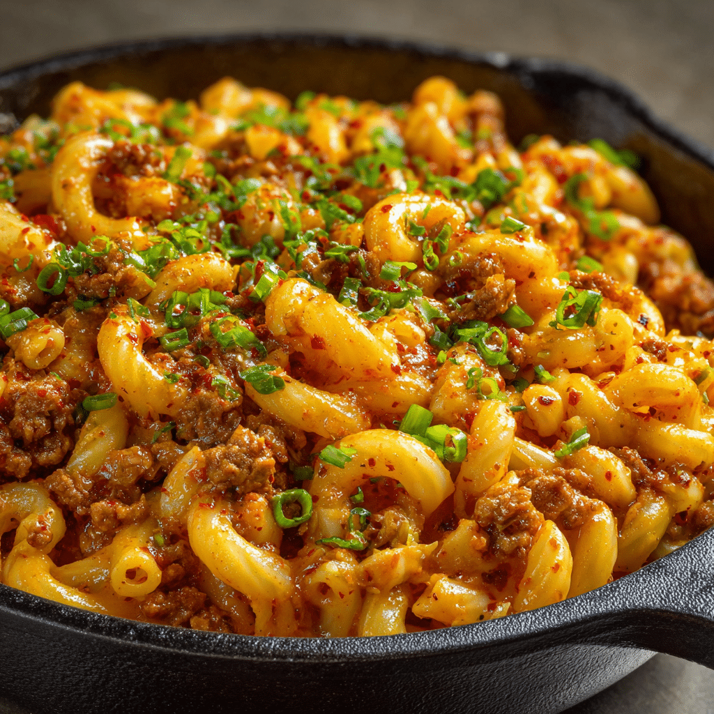Spicy Kimchi Chili Mac and Cheese